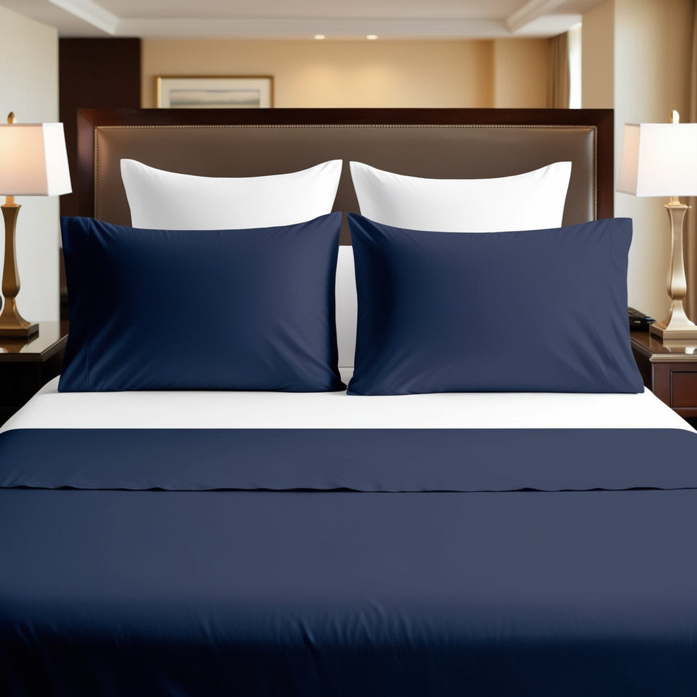 Navy Blue Sheet Set 4Pc – Soft, Durable 100% Cotton Bedding for Comfor ...